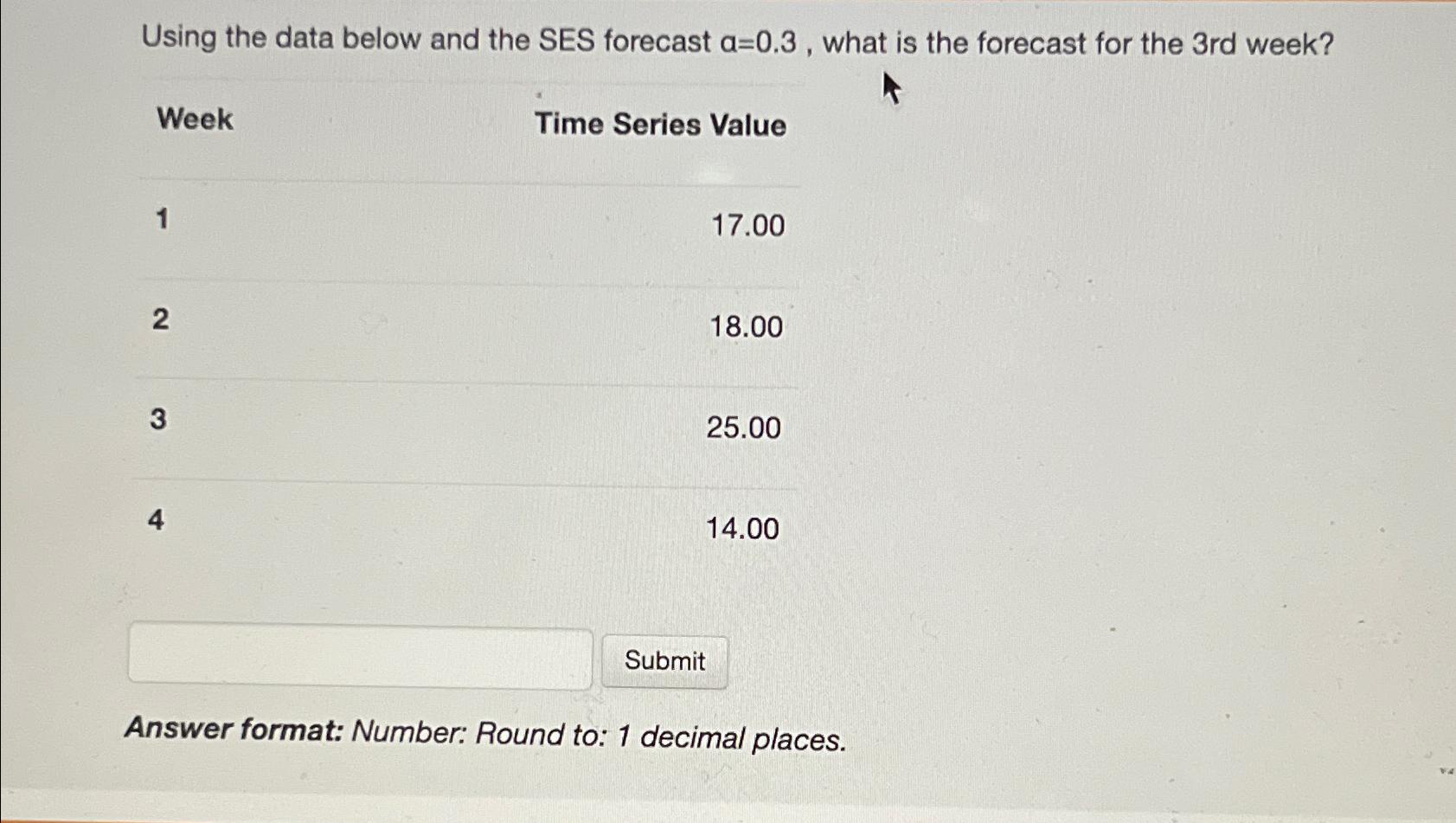 Solved Using the data below and the SES forecast a=0.3, | Chegg.com