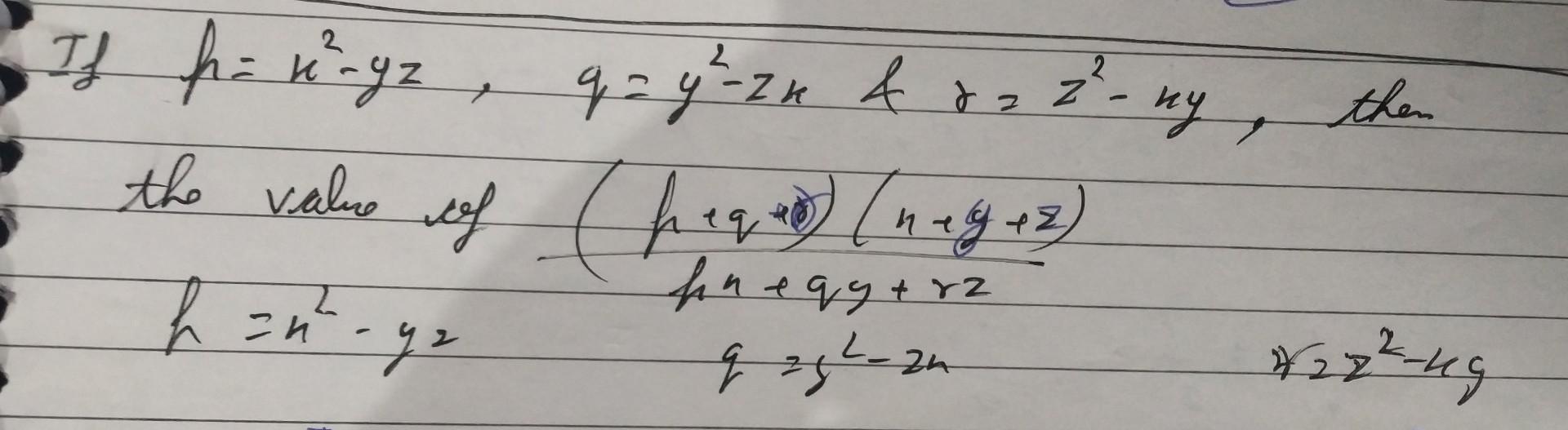 Solved If p=x2−yz,q=y2−zx&j=z2−xy, then the value of | Chegg.com