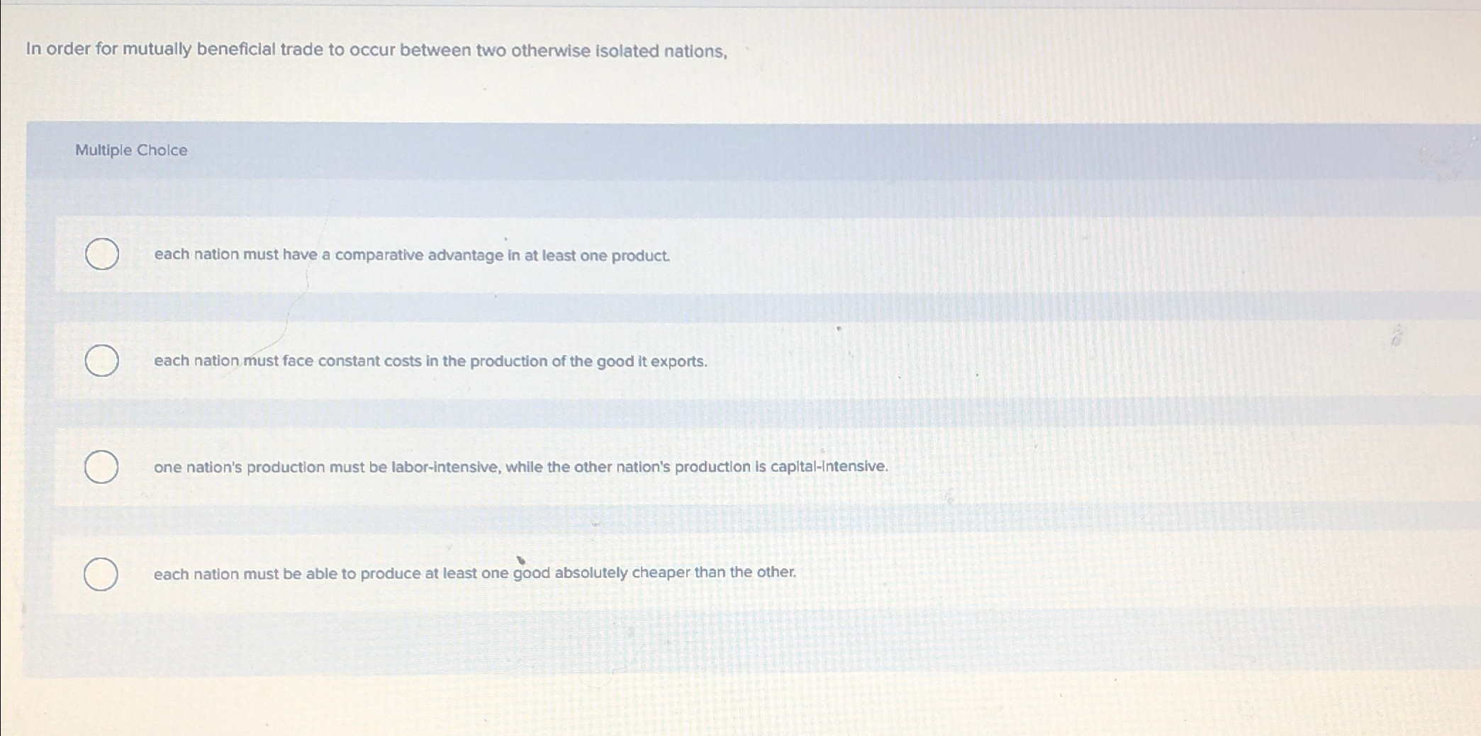 Solved In order for mutually beneficial trade to occur | Chegg.com
