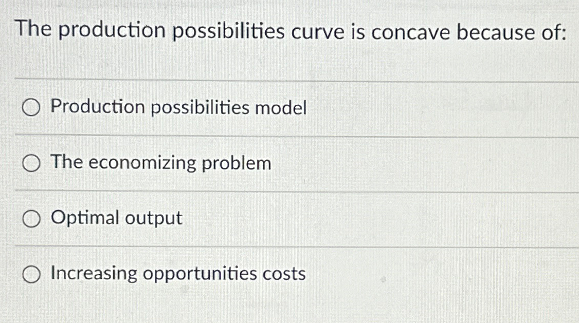 Solved The production possibilities curve is concave because | Chegg.com