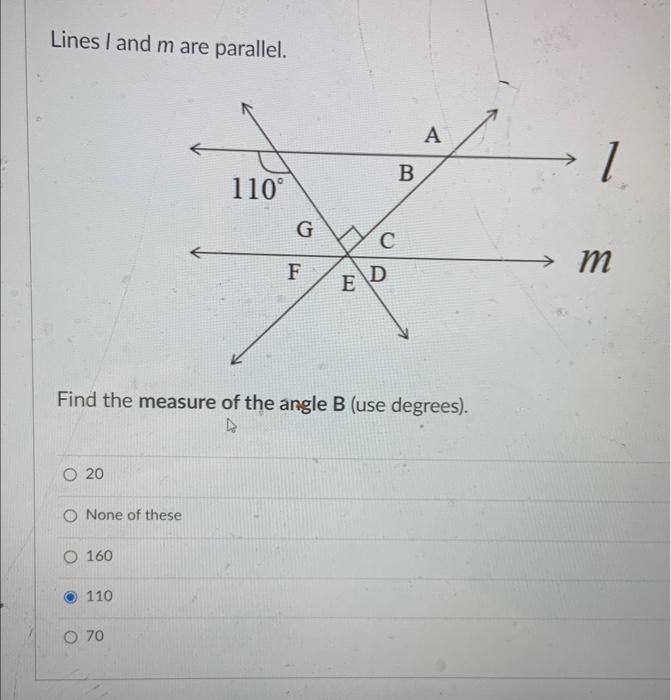 Solved Lines / and m are parallel. Find the measure of the | Chegg.com