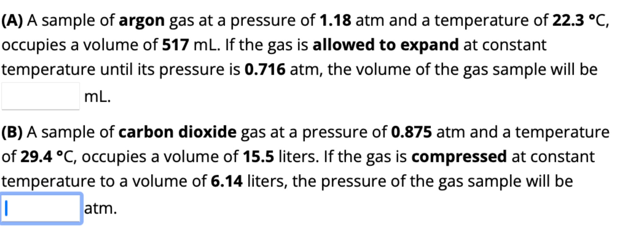 Solved (A) ﻿A sample of argon gas at a pressure of 1.18atm | Chegg.com