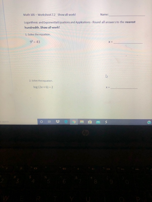 Solved Math 105 - Worksheet 7.2 Show all work! Name: | Chegg.com