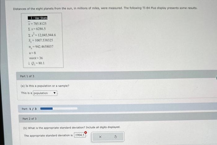 Solved Distances of the eight planets from the sun, in | Chegg.com