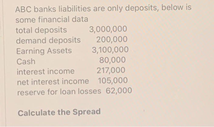 Solved ABC banks liabilities are only deposits, below is | Chegg.com