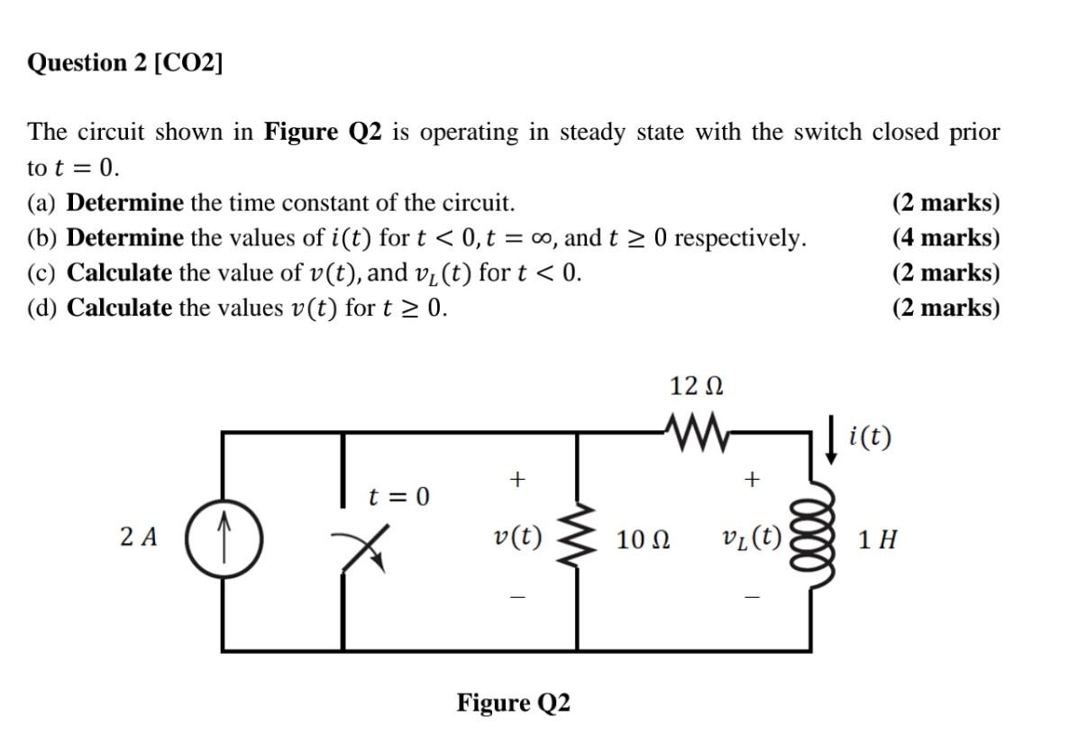 Solved The circuit shown in Figure Q2 is operating in steady | Chegg.com