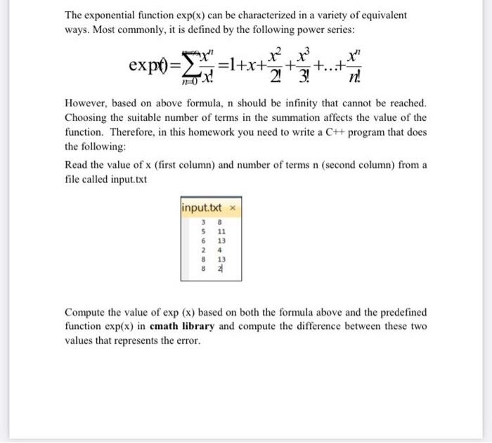 Solved The exponential function exp(x) can be characterized | Chegg.com