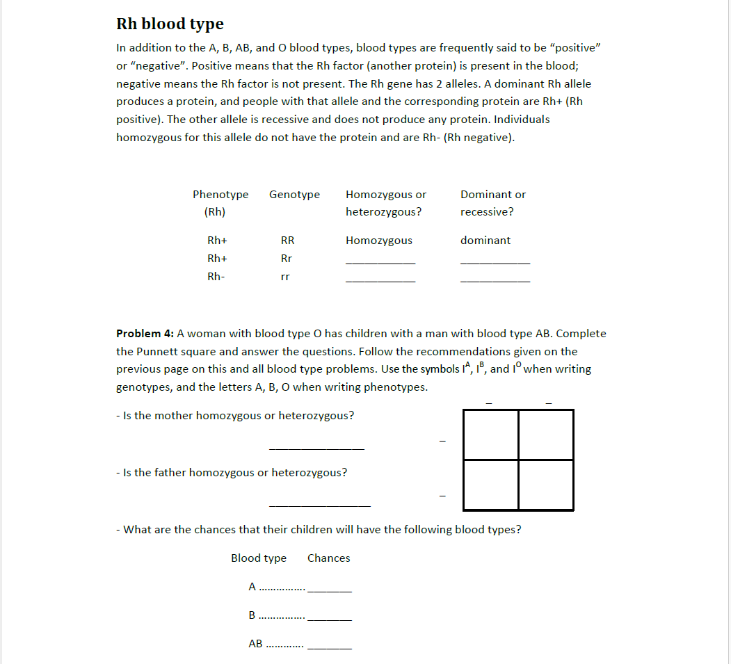 Solved Rh blood type In addition to the \( ﻿A, ﻿B, ﻿A B \), | Chegg.com