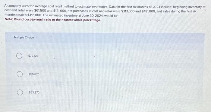 Solved A company uses the average cost retail method to | Chegg.com