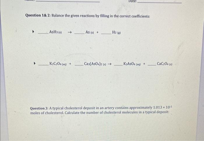Solved Question 1\& 2: Balance the given reactions by | Chegg.com