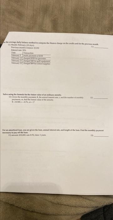 Solved 11.) Solve using the average daily balance method to | Chegg.com