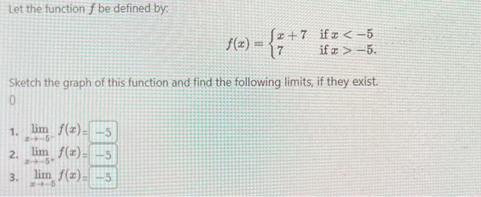 Solved Let the function f be defined by: 1. lim f(x) = -5 | Chegg.com