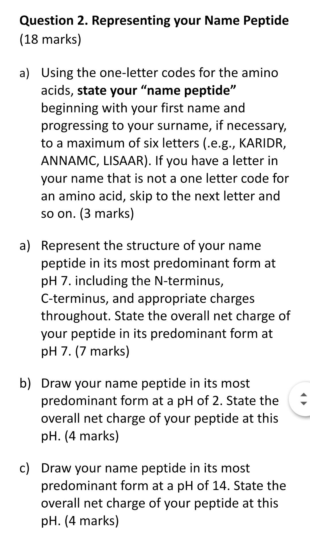 Solved Question 2. Representing your Name Peptide (18 marks) | Chegg.com