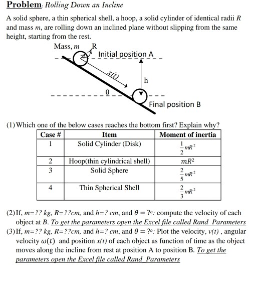 Solved Problem Rolling Down an Incline A solid sphere, a | Chegg.com