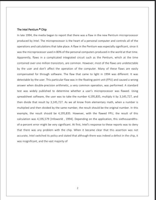 First: - Read the Intel Pentium. Chip case study see | Chegg.com