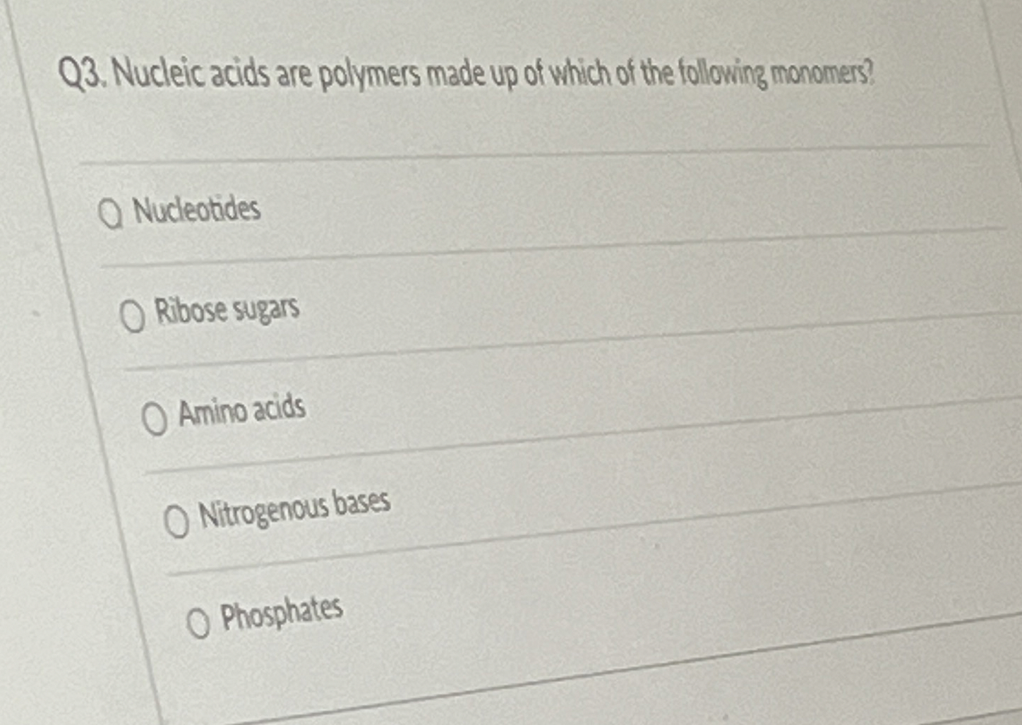 Solved Q3. ﻿Nucleic acids are polymers made up of which of | Chegg.com