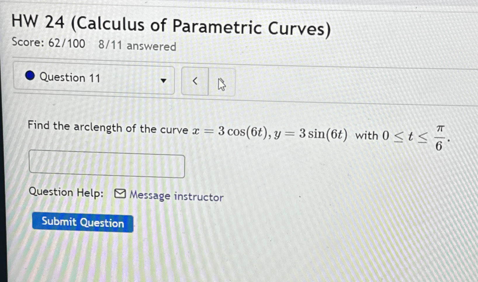 Solved HW 24 (Calculus of Parametric Curves)Score: 621008/11 | Chegg.com
