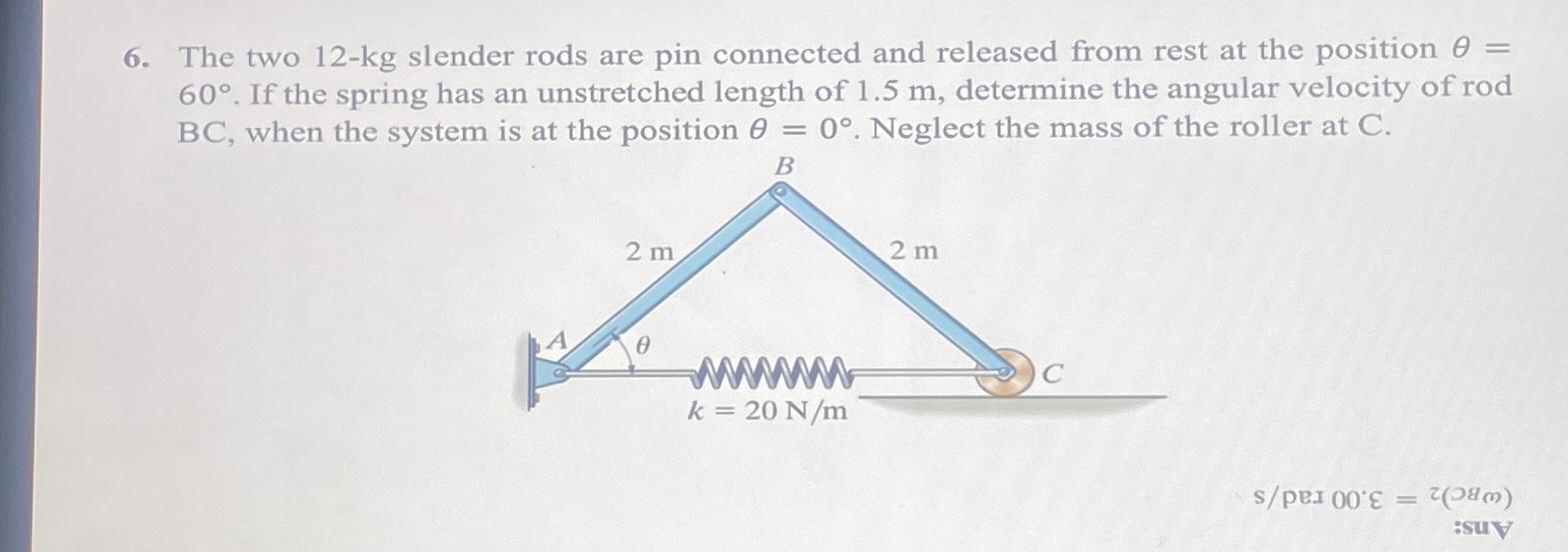 Solved The two 12-kg ﻿slender rods are pin connected and | Chegg.com