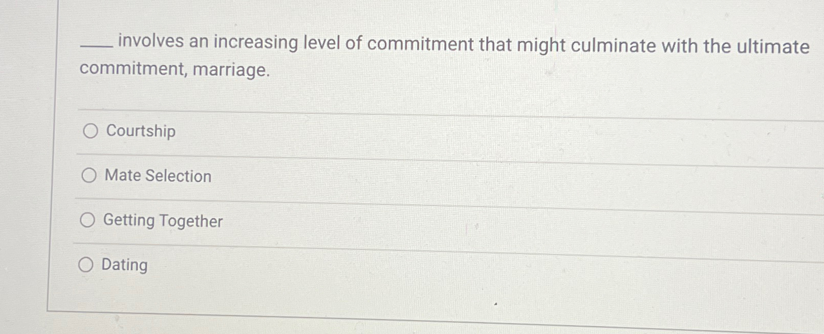 Solved involves an increasing level of commitment that might | Chegg.com
