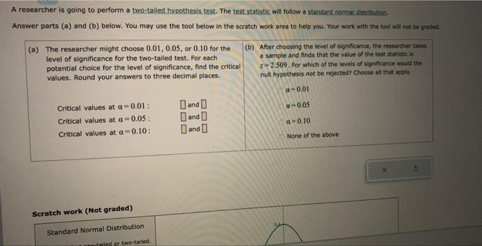 Solved A researcher is going to perform a two-tailed | Chegg.com
