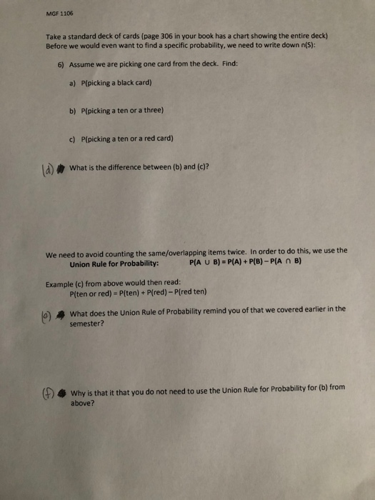 Solved MGF 1106 Take a standard deck of cards (page 306 in | Chegg.com