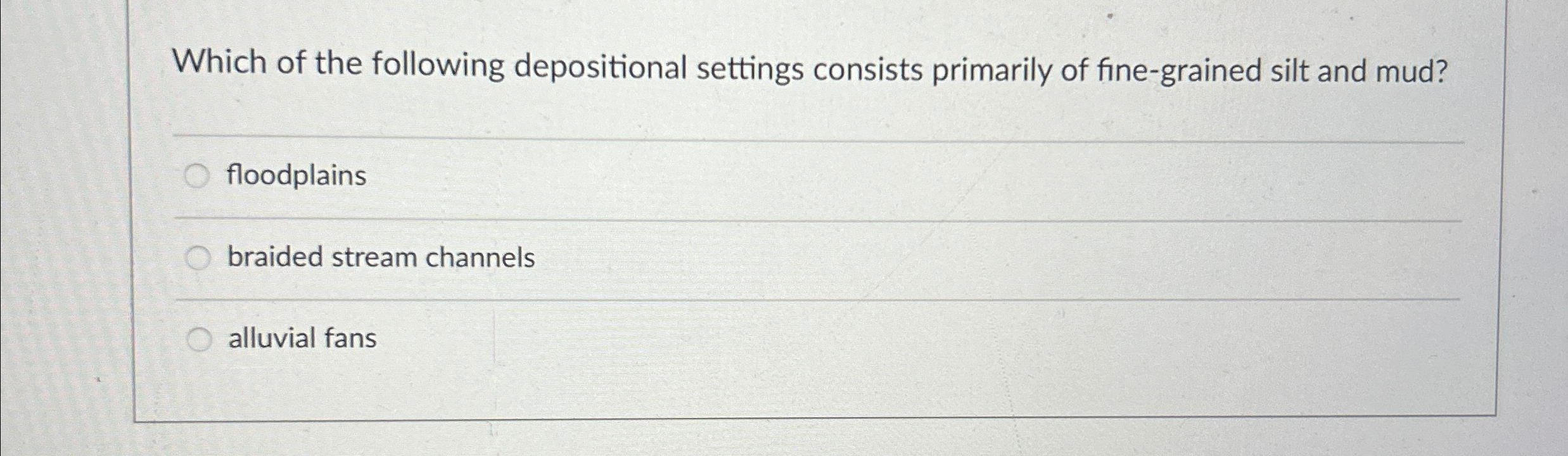 Solved Which of the following depositional settings consists | Chegg.com