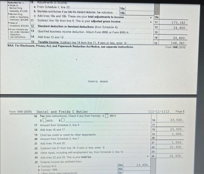 How would you fill out the FORM 1040 using the | Chegg.com