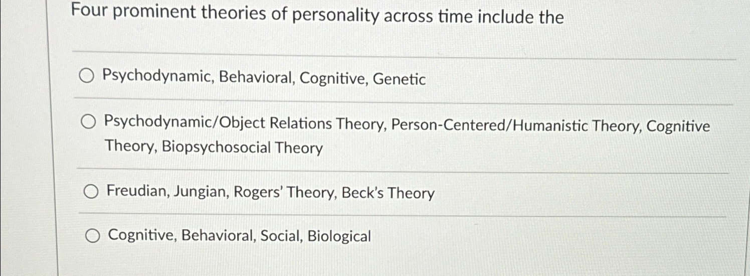 Solved Four prominent theories of personality across time | Chegg.com