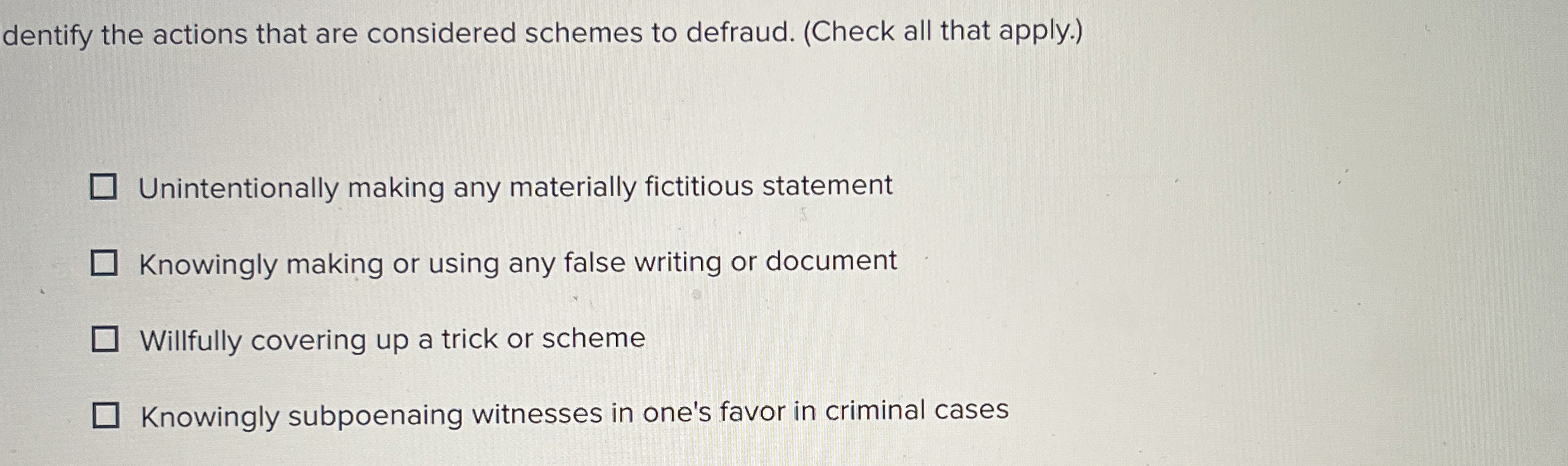 Solved dentify the actions that are considered schemes to | Chegg.com