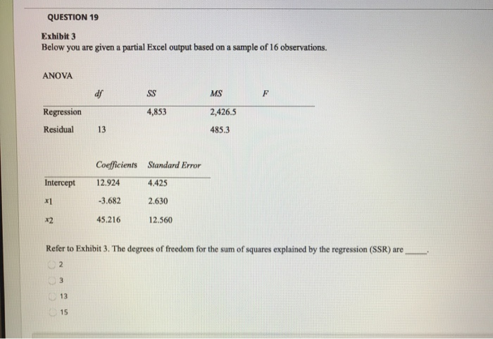 Solved QUESTION 19 Exhibit 3 Below you are given a partial | Chegg.com
