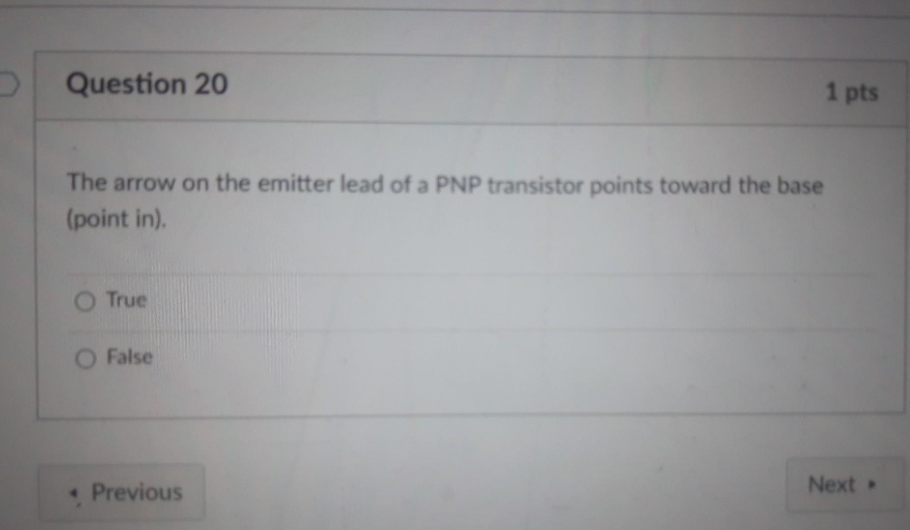Solved The arrow on the emitter lead of a PNP transistor | Chegg.com