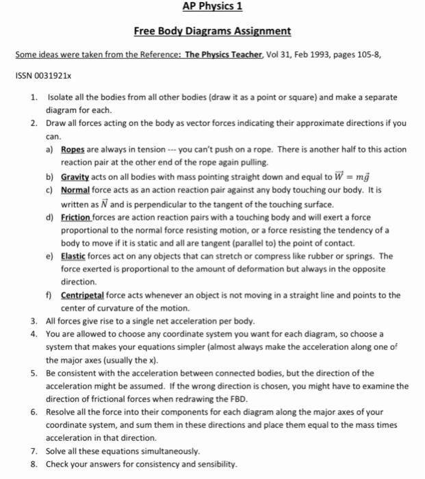 Solved AP Physics 1 Free Body Diagrams Assignment Some ideas | Chegg.com