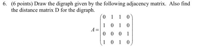Solved 6. (6 points) Draw the digraph given by the following | Chegg.com