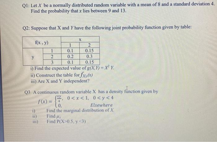 Solved Q1: Let X be a normally distributed random variable | Chegg.com