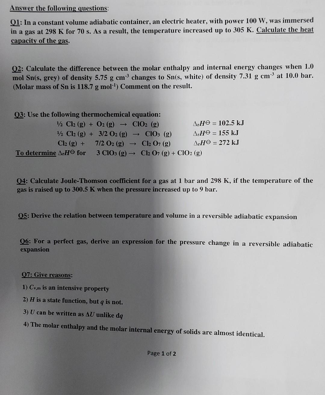 Solved Answer the following questions: Q1: In a constant | Chegg.com