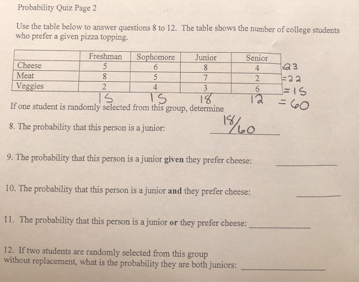 Solved Probability Quiz Page 2 Use the table below to answer | Chegg.com