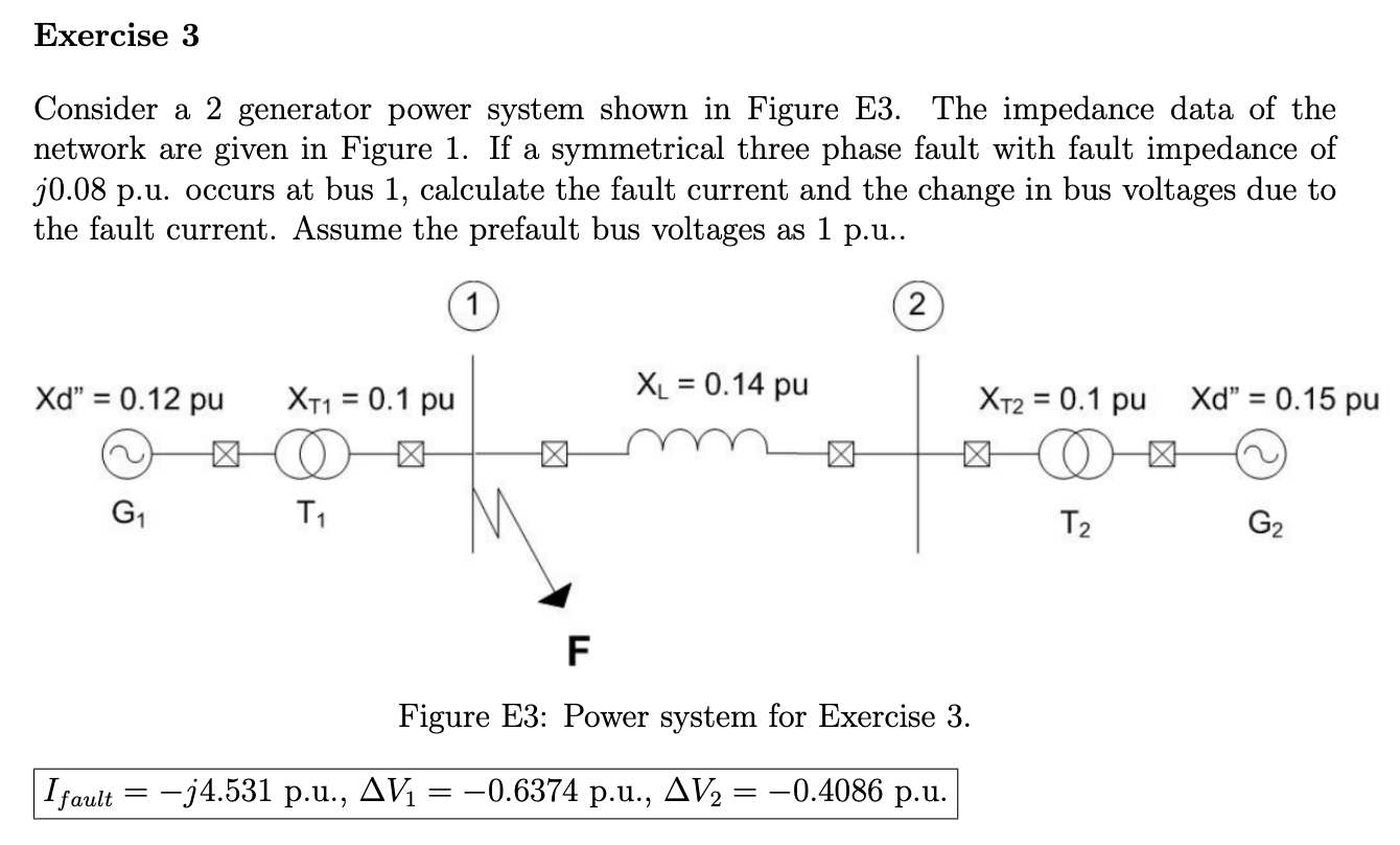 Solved Exercise 3Consider a 2 ﻿generator power system shown | Chegg.com