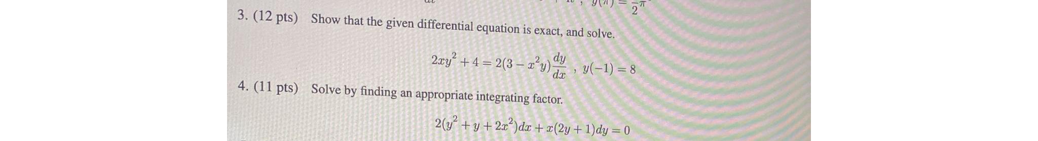 Solved (12 ﻿pts) ﻿Show that the given differential equation | Chegg.com