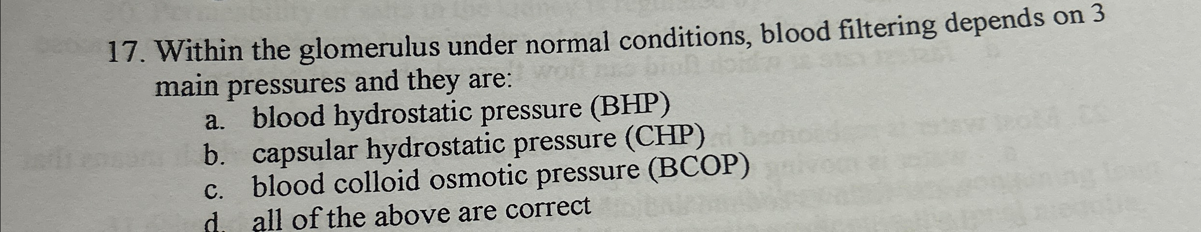 Solved Within the glomerulus under normal conditions, blood | Chegg.com