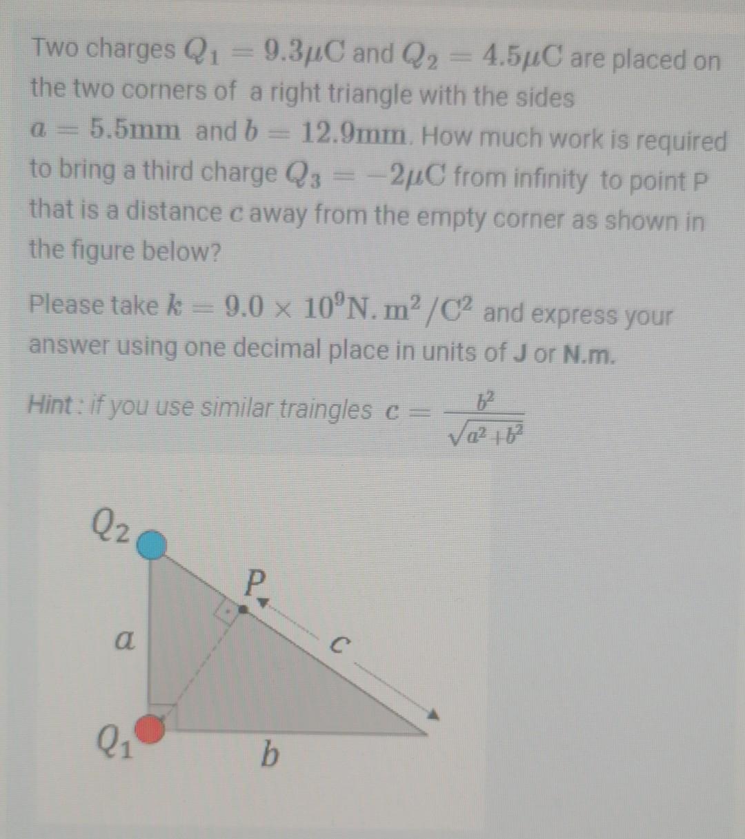 Solved Two charges Q1=9.3μC and Q2=4.5μC are placed on the | Chegg.com