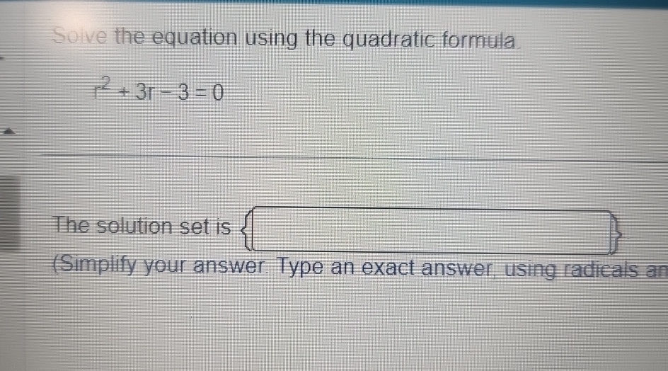 Solved Sove the equation using the quadratic | Chegg.com Solved Sove the equation using the quadratic | Chegg.com