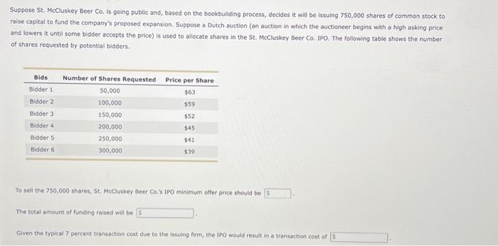 Solved Suppose St. McCluskey Bcer Co, is going public and, | Chegg.com