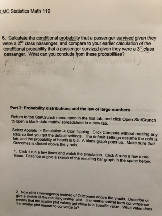 LMC Statistics Math 110 6. Calculate the conditional | Chegg.com