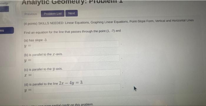 Solved (4 points) SKiLLS NEEDED; Linear Equations, Graphing | Chegg.com
