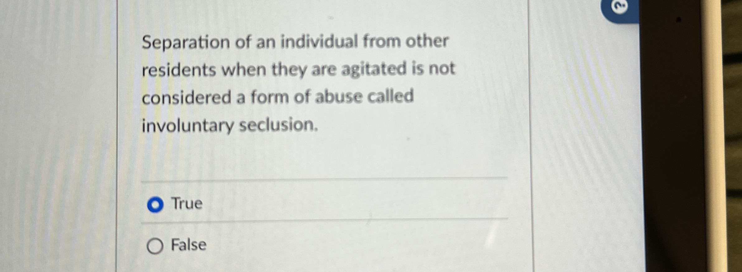 Solved Separation of an individual from other residents when | Chegg.com