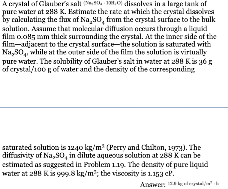 A crystal of Glauber's salt (Na2SO4*10H2O) ﻿dissolves | Chegg.com