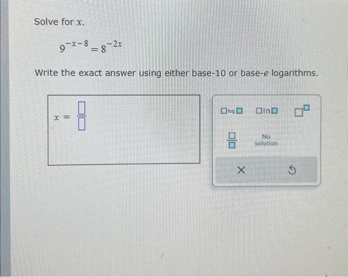 Solved Solve for x. 9−x−8=8−2x Write the exact answer using | Chegg.com