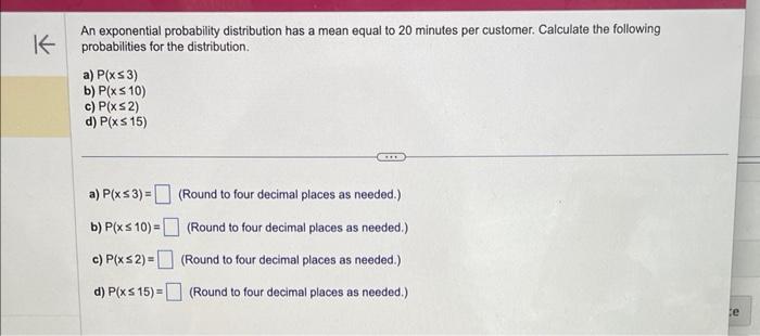 Solved An exponential probability distribution has a mean | Chegg.com