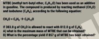 Solved MTBE (methyl tert-butyl ether, C.H.0) has been used | Chegg.com