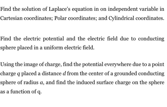 Solved Find the solution of Laplace's equation in on | Chegg.com